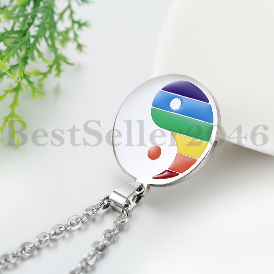 2PCS Rainbow LGBT Pride Gay Lesbian Stainless Steel Necklace&Leather ...