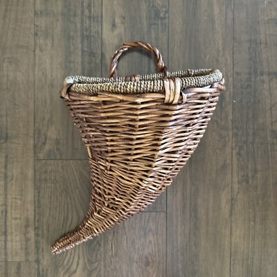 Wicker Brown Wall Hanging Cornucopia Basket Home Decor Flat Back | eBay
