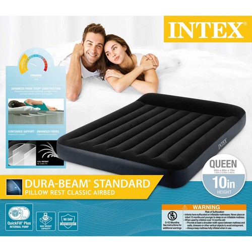 Intex Dura Beam Pillow Rest Classic Airbed Mattress w/Built-In Pump ...