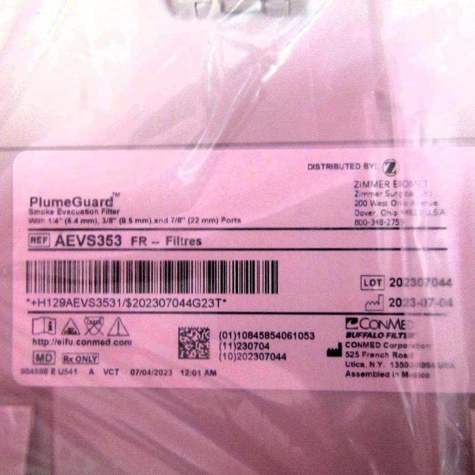 Zimmer Buffalo Filter PlumeVac AEVV120 ESU Laser Smoke Evacuator w/ New ...