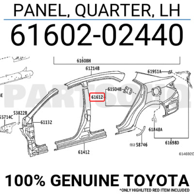 6160202440 Genuine Toyota PANEL, QUARTER, LH 61602-02440 | eBay
