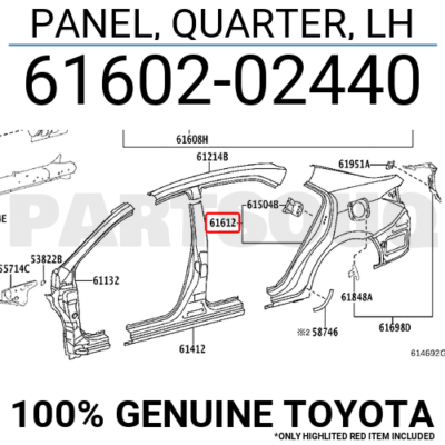 6160202440 Genuine Toyota PANEL, QUARTER, LH 61602-02440 | eBay