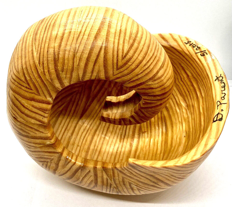 Signed "D Parent" Scroll Saw Carved Wood Seashell Nautilus Shell Dish ...