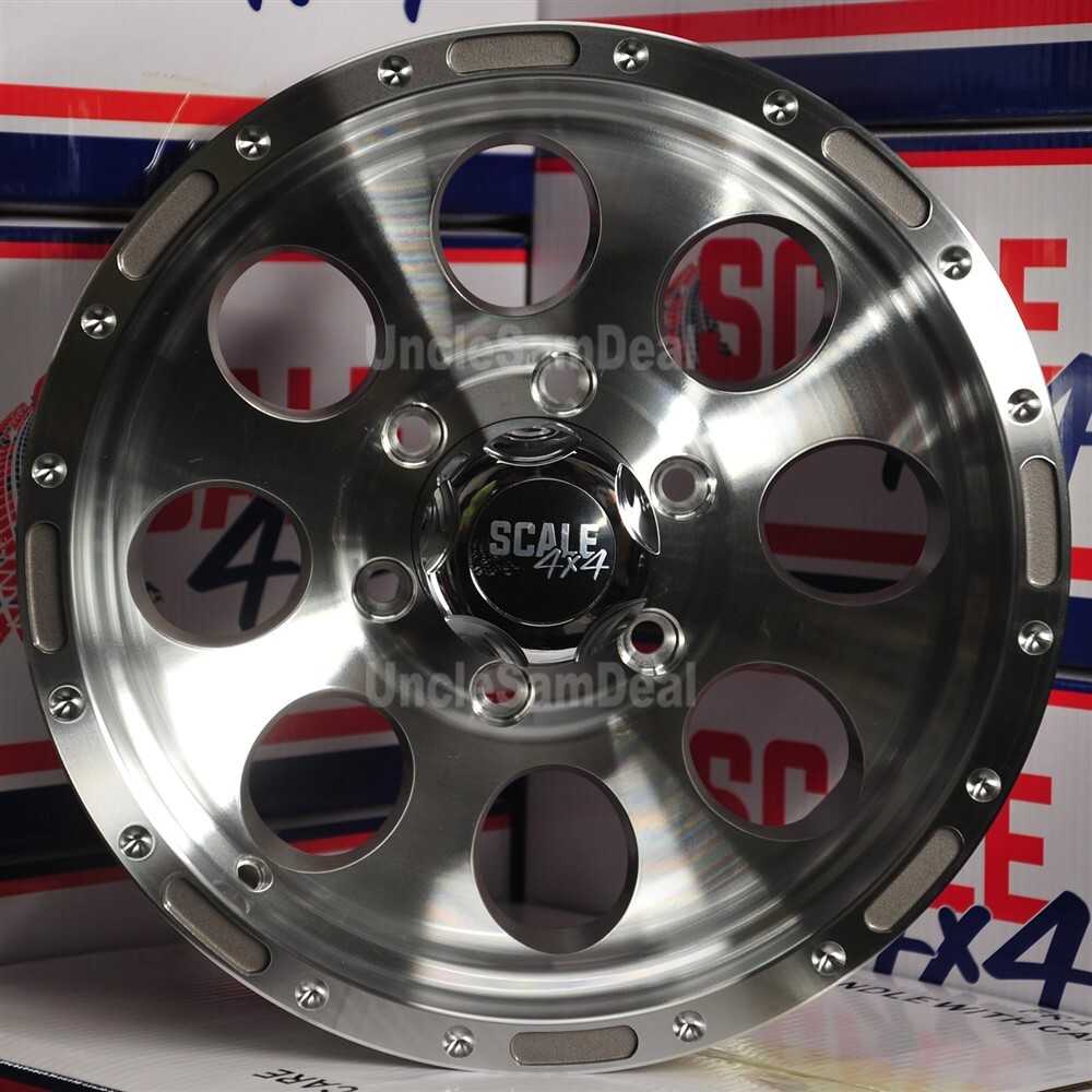 16x8 6x139.7 6x5.5 0 OFFSET SCALE 4x4 S52 MACHINE SILVER 8 HOLE TRUCK 4 ...
