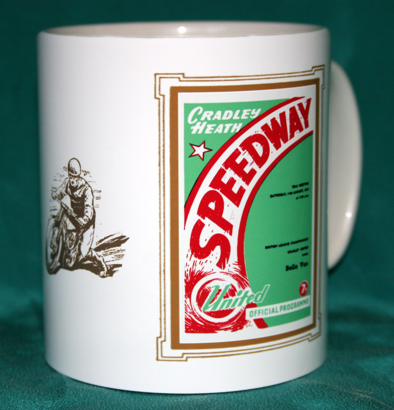 CRADLEY HEATH v BELLE VUE 1973 SPEEDWAY MUG.VINTAGE PROGRAMME DESIGN ...