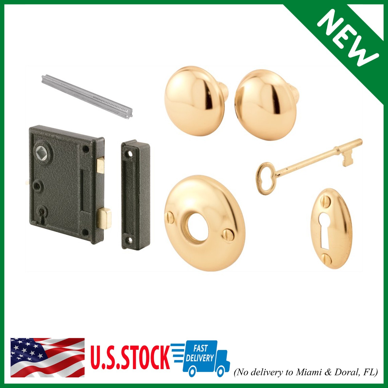Vertical Rim Lock Set Baskset, Cast Steel, Brass Plated Knobs, Keyed ...