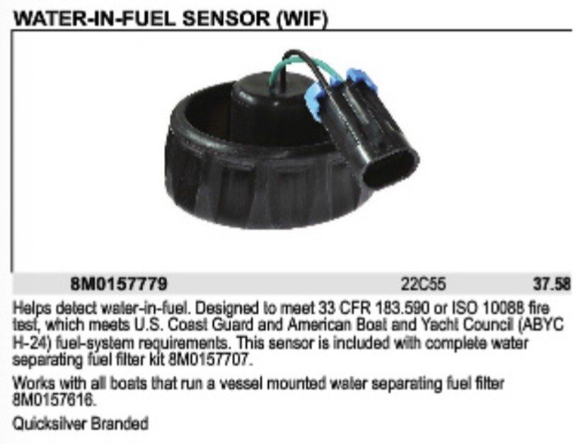 New/ OEM Mercury Water Separating Fuel Filter & Sensor 8M0157616 ...