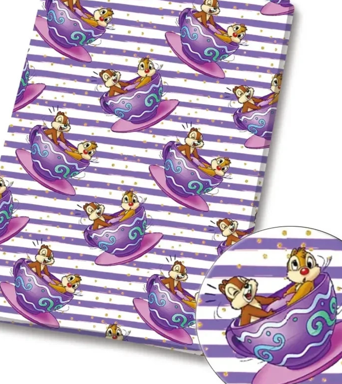Polycotton Fabric Disney Chip n Dale Teacups Print – Half Yard 18x55 ...