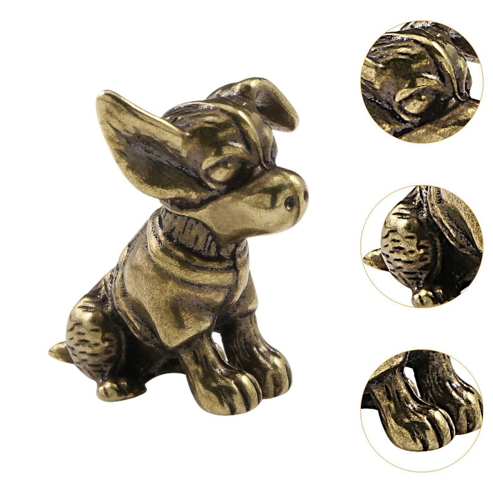 Mini Dog Figurine Brass Ornament Feng Shui Collectibles Home Decor ...