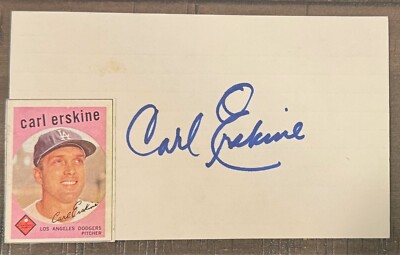 CARL ERSKINE SIGNED 3"X5" INDEX CARD LOS ANGELES DODGERS AUTOGRAPH D ...