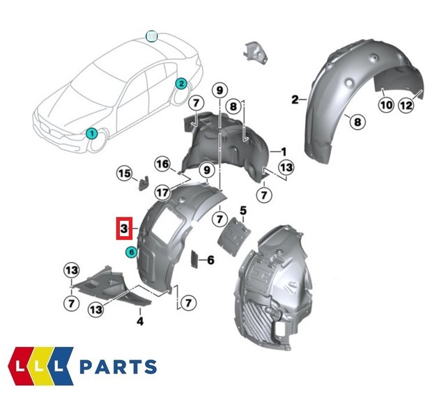 Genuine BMW 3 F30 Front Fender Right Wheel Housing 51717260728 for sale ...