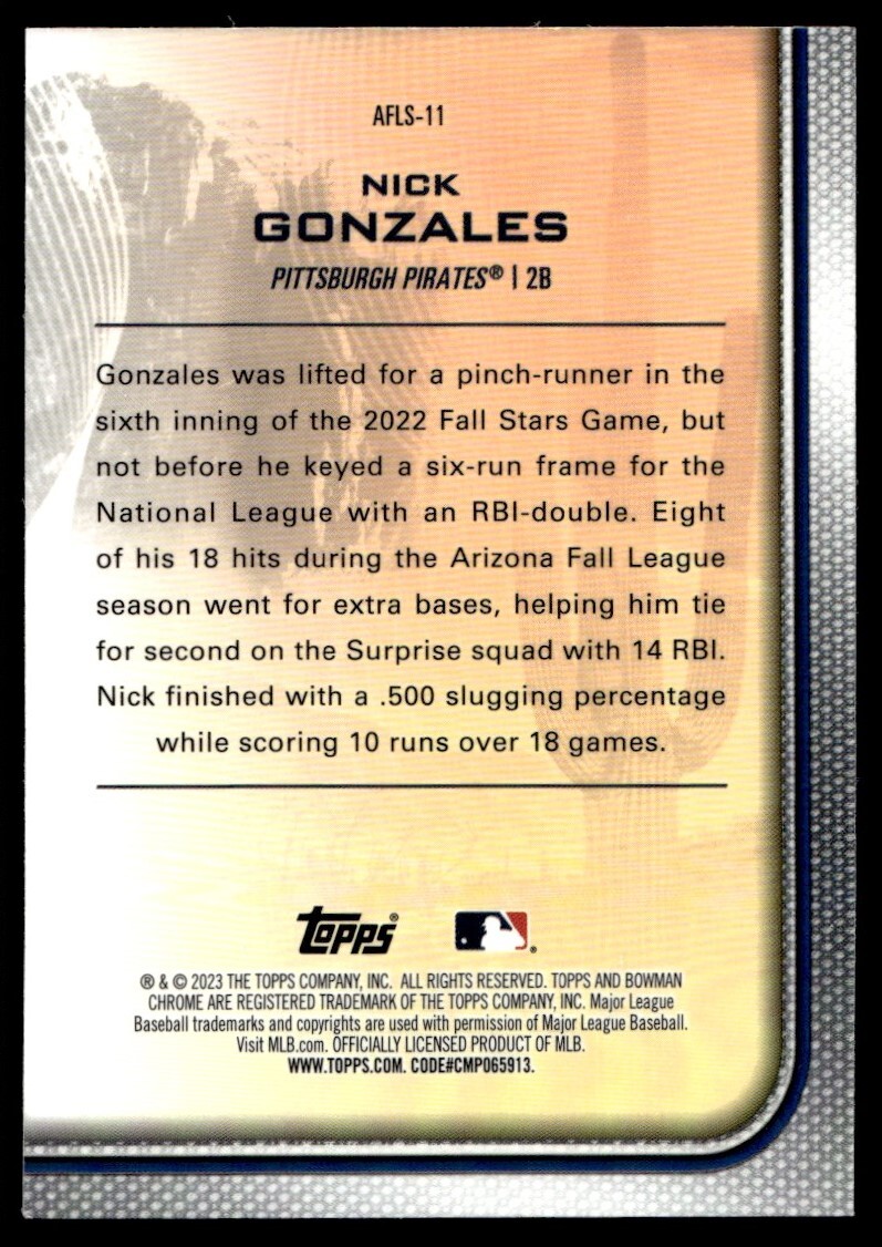 2023 Bowman Chrome 2022 AFL Fall Stars Nick Gonzales G27 #AFLS-11 | eBay