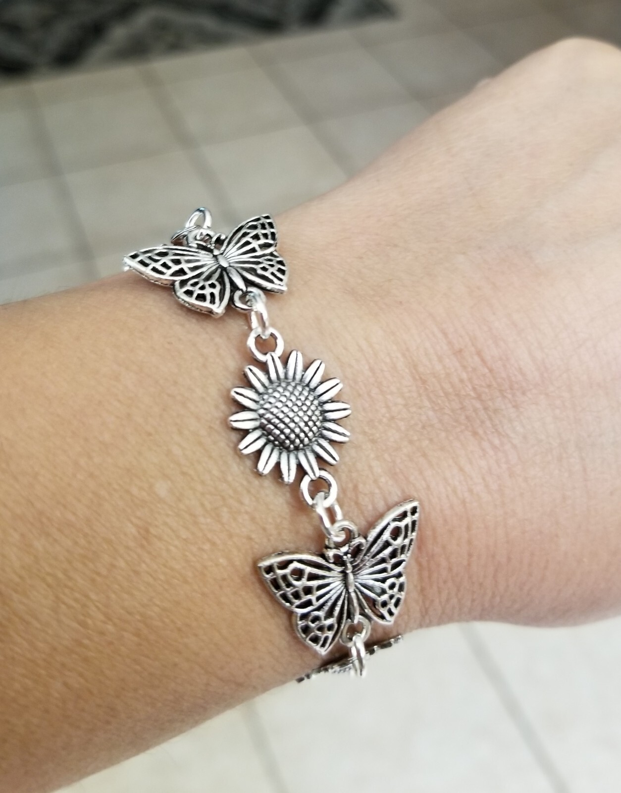 Handmade Sunflower Bracelet Butterfly Bracelet Womens Charm Bracelet ...