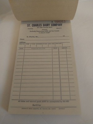 St. Charles Dairy Company vintage sales receipt book St. Charles ...