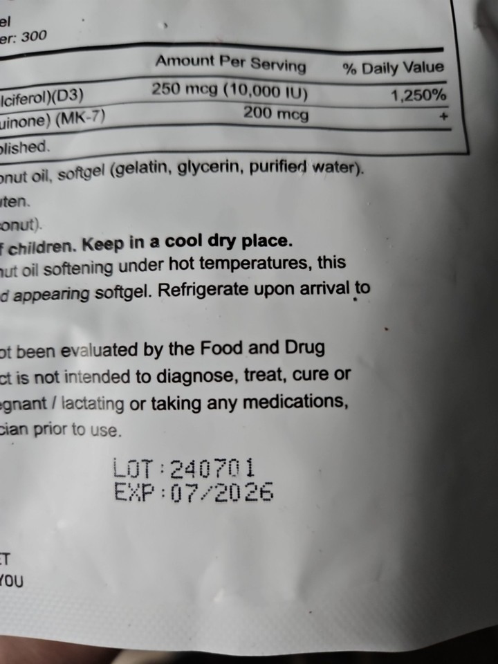 Micro Ingredients Vitamin D3 10,000 IU + K2 MK-7 200 mcg, 300 Softgels ...