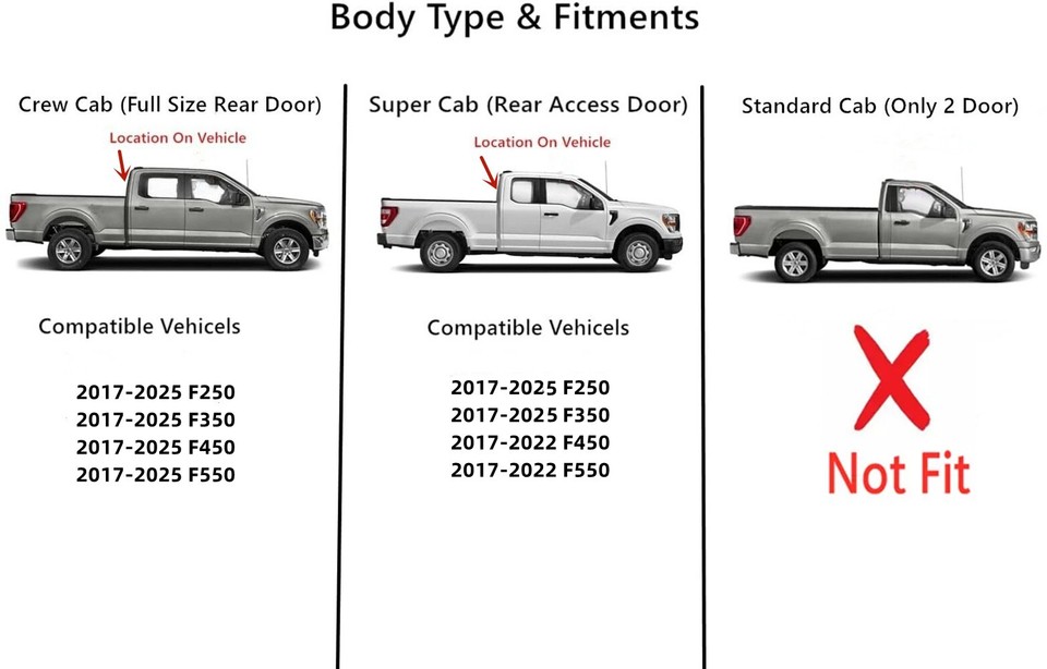 Fits 2017-2025 Ford F250 F350 F450 F550 Power Slider Back Window Glass ...