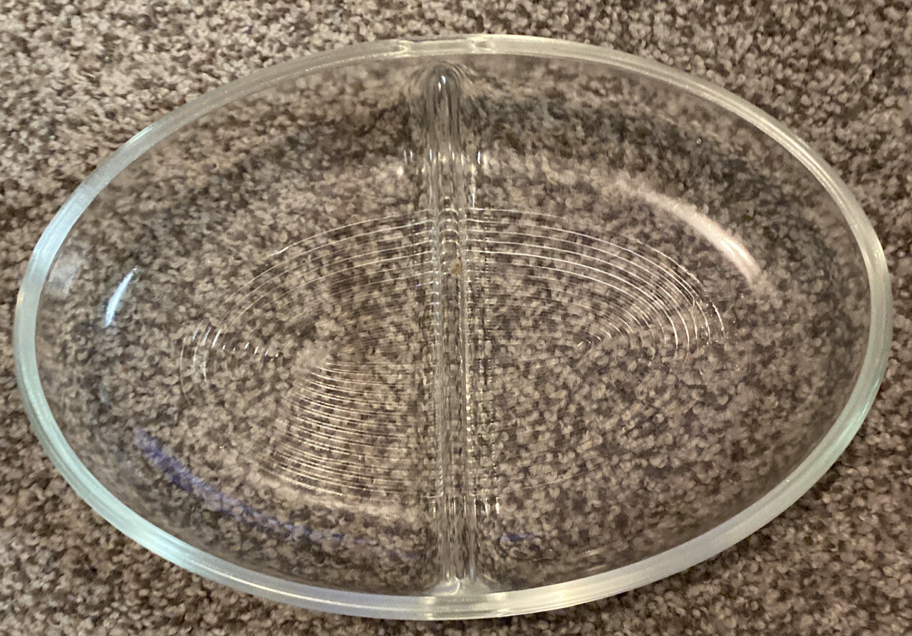 Glasbake 558 Divided Baking Dish Relish Clear Serving Dish Oval Marked ...