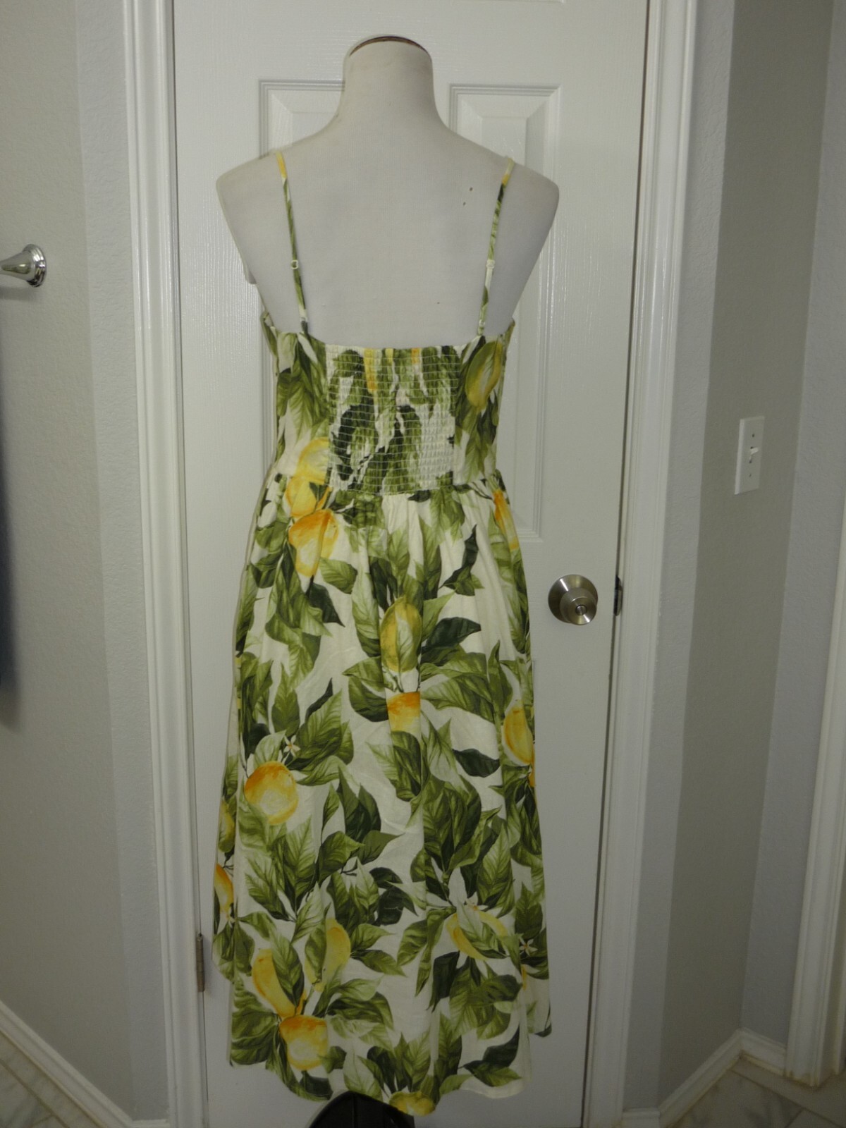 H&M Lemon Print Midi Sleeveless Dress, Cotton Linen Blend, Spring ...