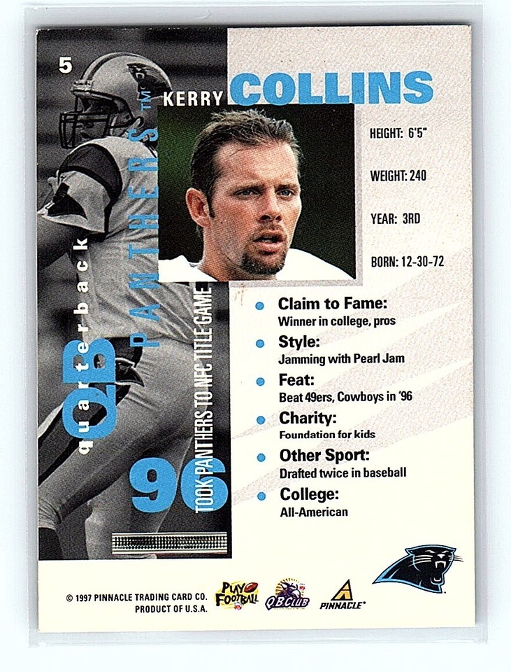 1997 Pinnacle Kerry Collins Carolina Panthers #5 | eBay