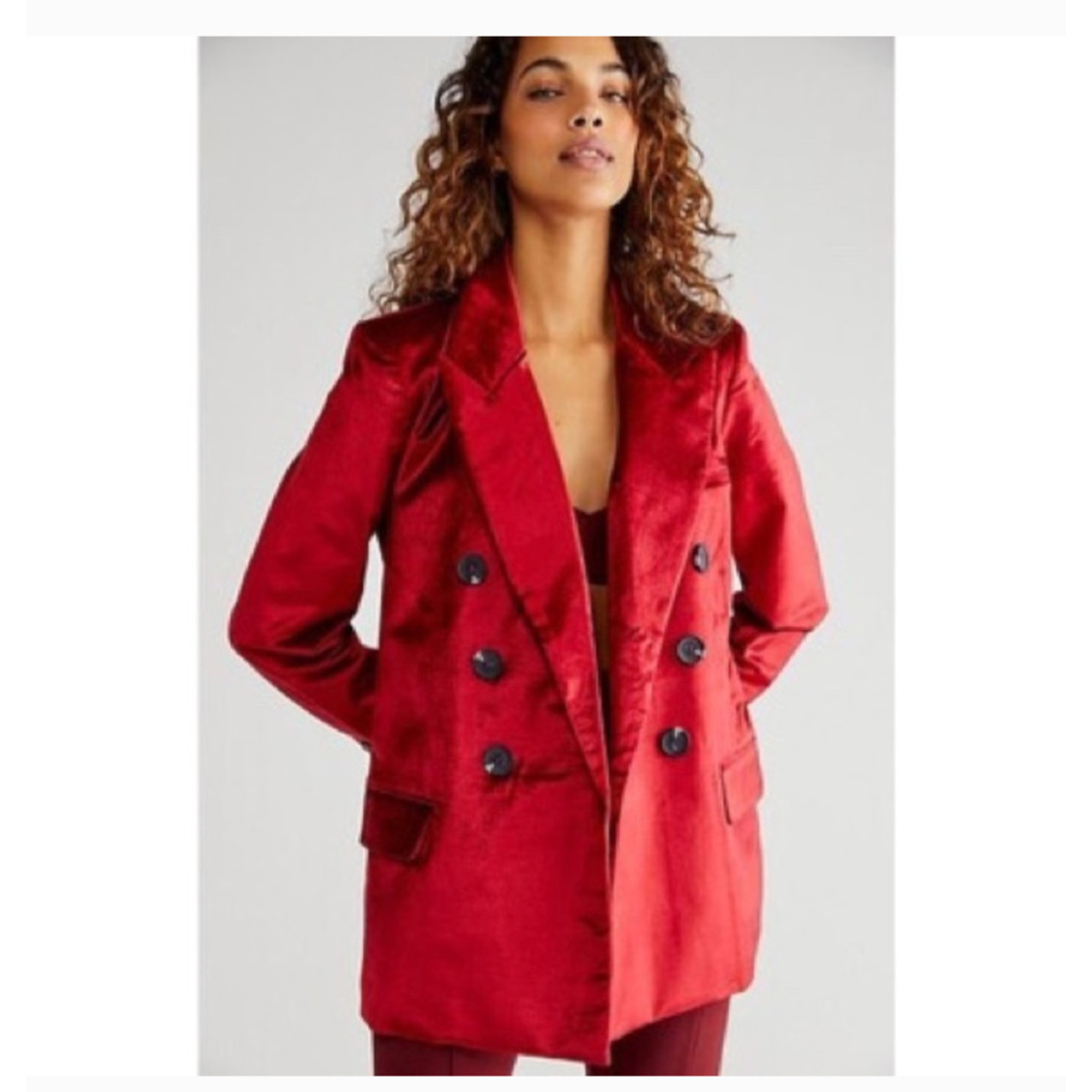 Free People Red Velvet Ashby Blazer Jacket - Gem
