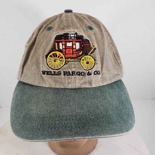 Vintage Wells Fargo & Co Hat Wagon Logo Cap Beige Green Bill Strapback ...