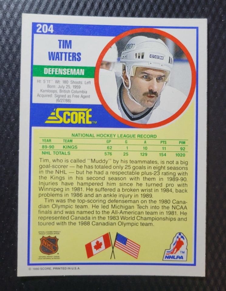 1990-91 Score American TIM WATTERS Los Angeles Kings Hockey NHL Card ...