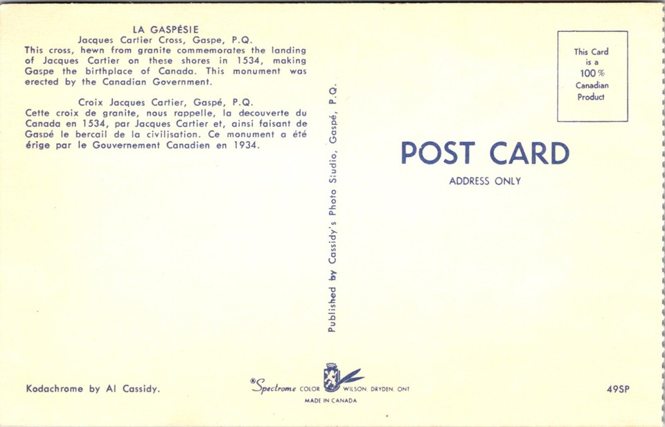 Postcard Gaspe Canada - La Gaspesie Jacques Cartier Cross | eBay