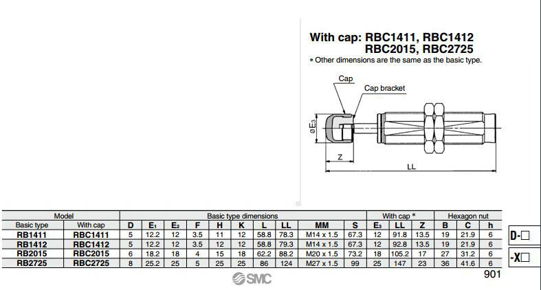A SMC RBC1412 Shock Absorber With cap O.D. thread size 14mm Stroke 12mm ...