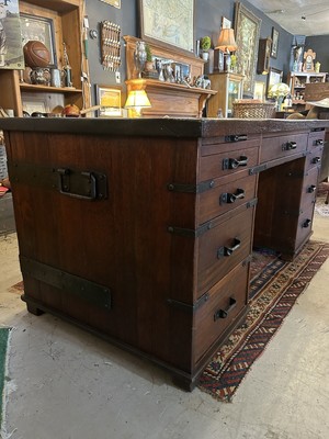 Antique Large Partners Desk Custom Hand Forged Steel Handles And Decor ...