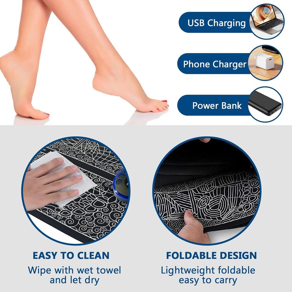 19 Level EMS Electric Foot Massager Pad Muscle Stimulator Blood ...