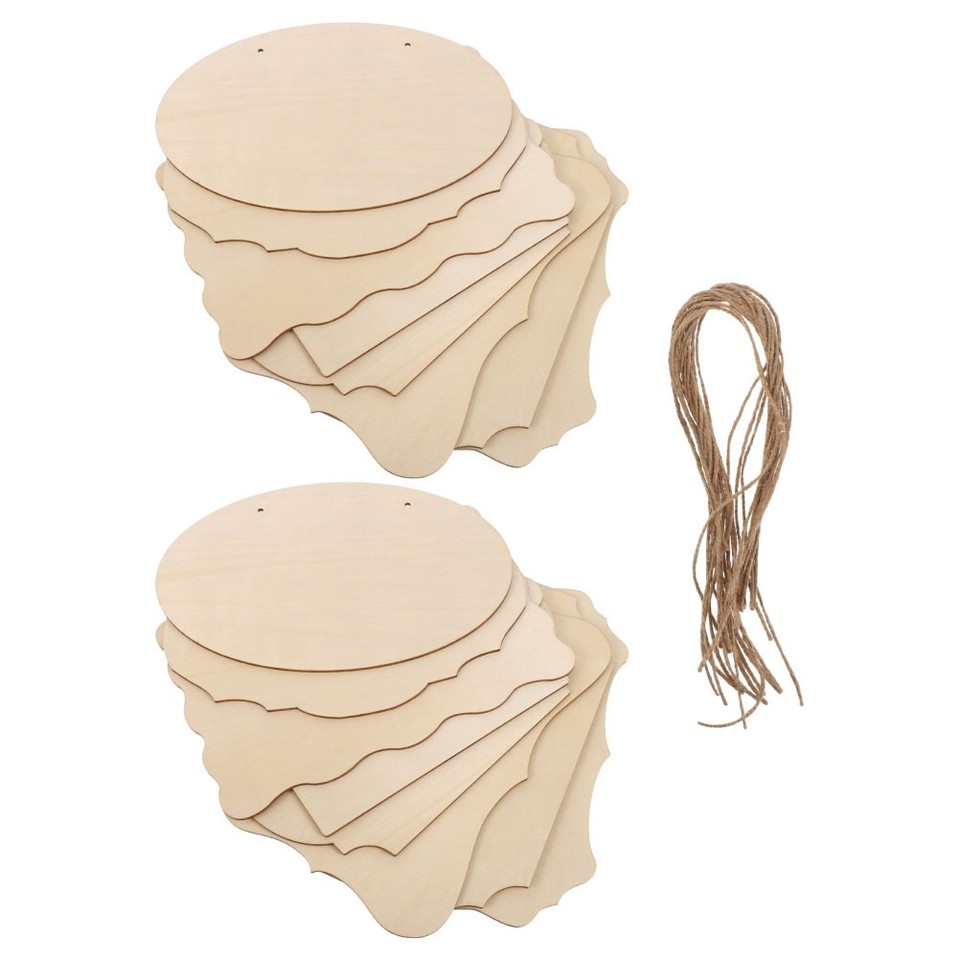 16pcs Unfinished Hanging Wood Sign with Ropes Blank Wood Plaque Plain ...