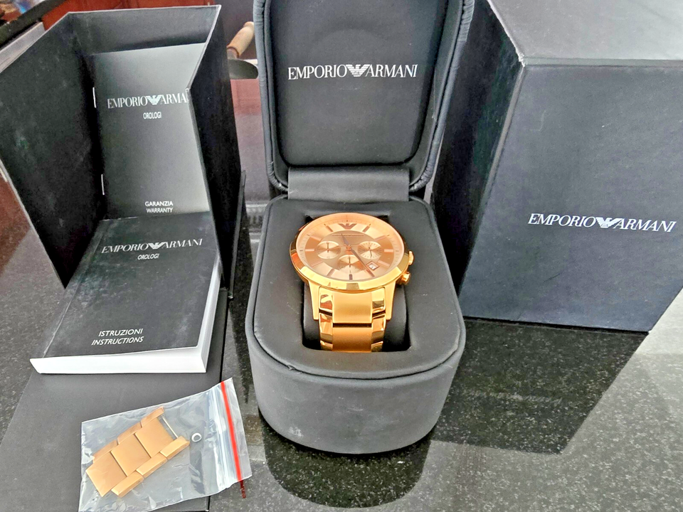 Emporio Armani AR2452 Classic Rose Gold Chronograph Analog Quartz Men's ...