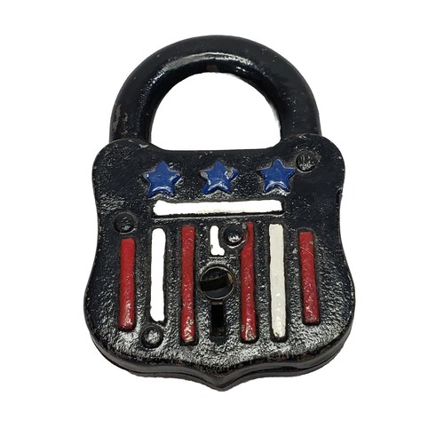 Vtg Padlock Steel Lock Embossed Hand Painted Americana Stripes & Stars ...