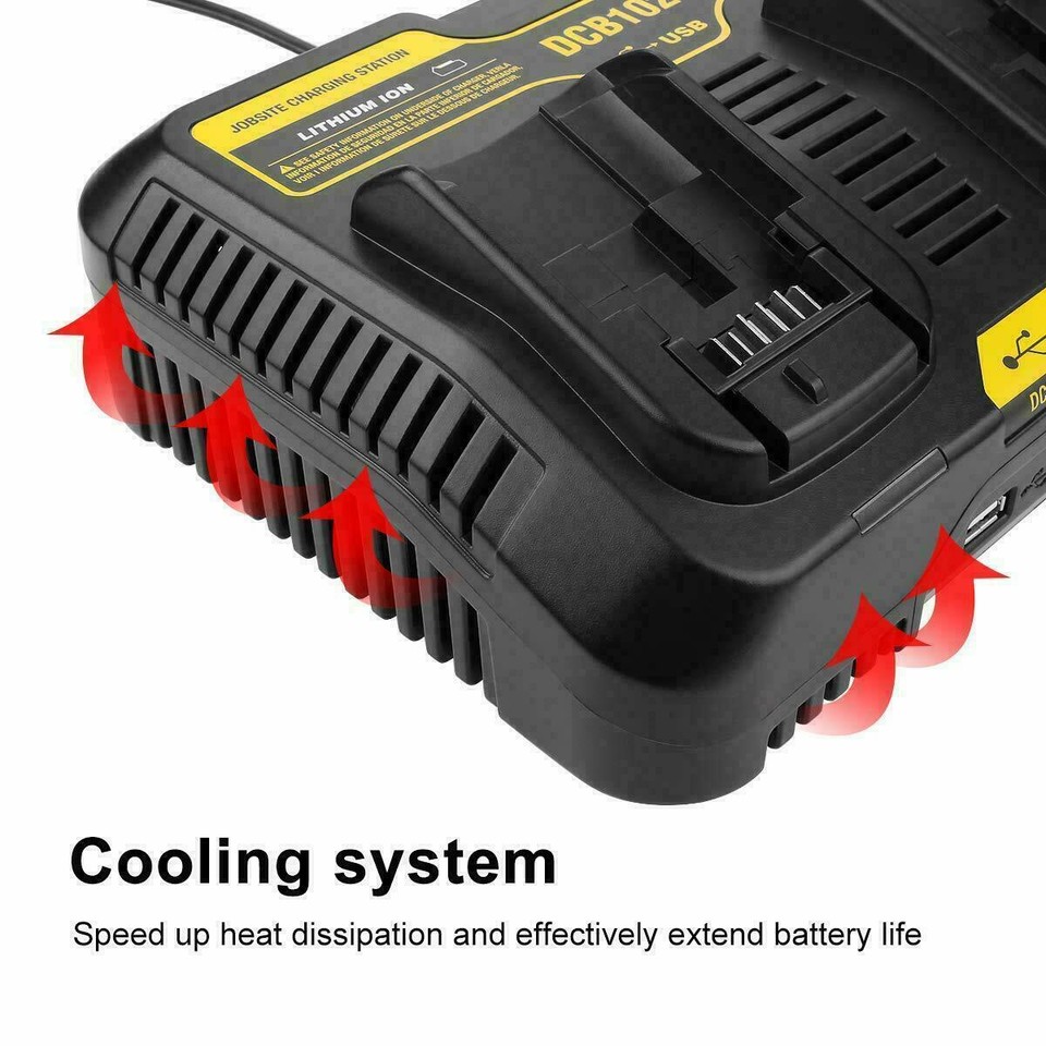 For Dewalt DCB102 Max Lithium Dual 2 Port Battery Charger DCB205 DCB206 ...