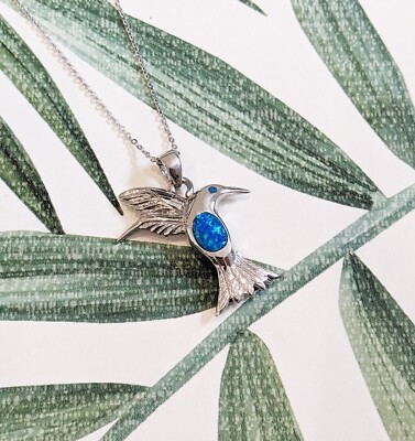 Bleu Opale Colibri Argent Sterling Pendentif Collier Spirit Animal Fête ...