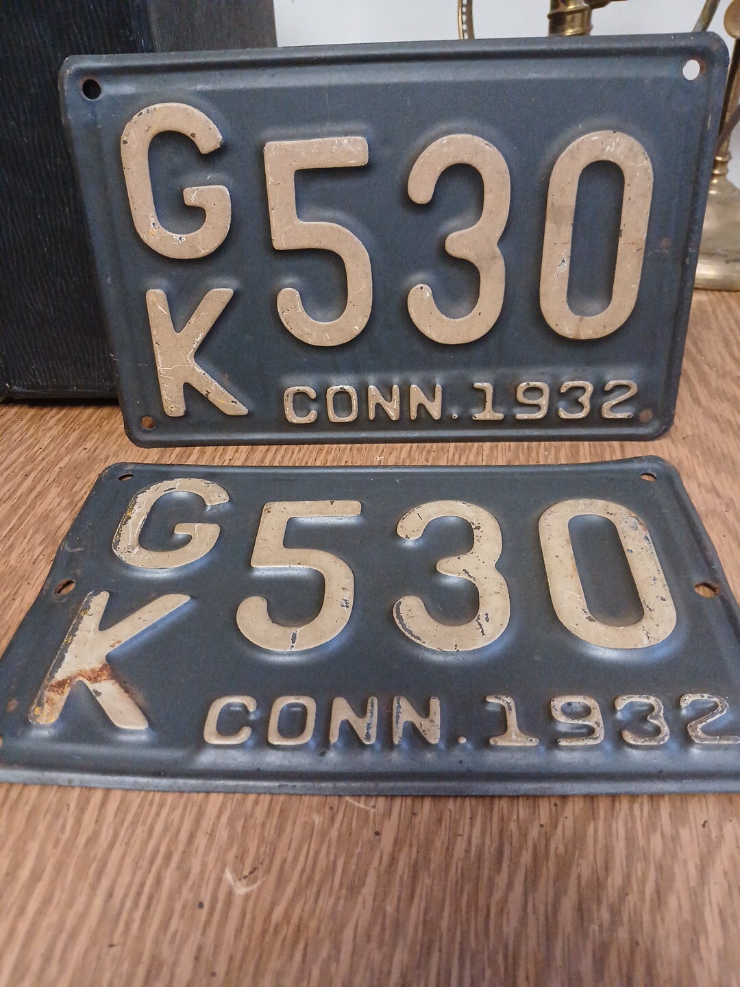 Vintage 1932 Conn License plates set of 2 matching number G K 530 ...