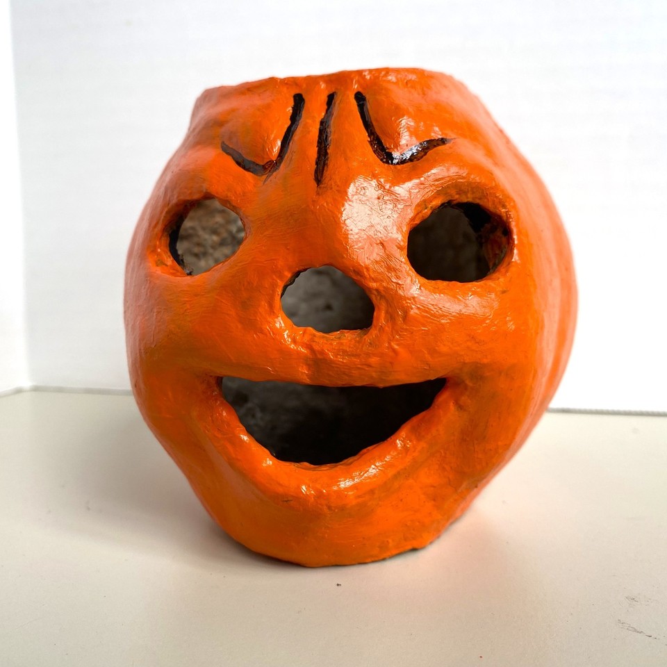 Vintage Orange 4" Smiley Boy Paper Mache Halloween Pumpkin Jack O ...