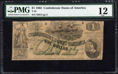 1862 $1 One Dollar Confederate States of America Note T-45 PMG F 12 | eBay