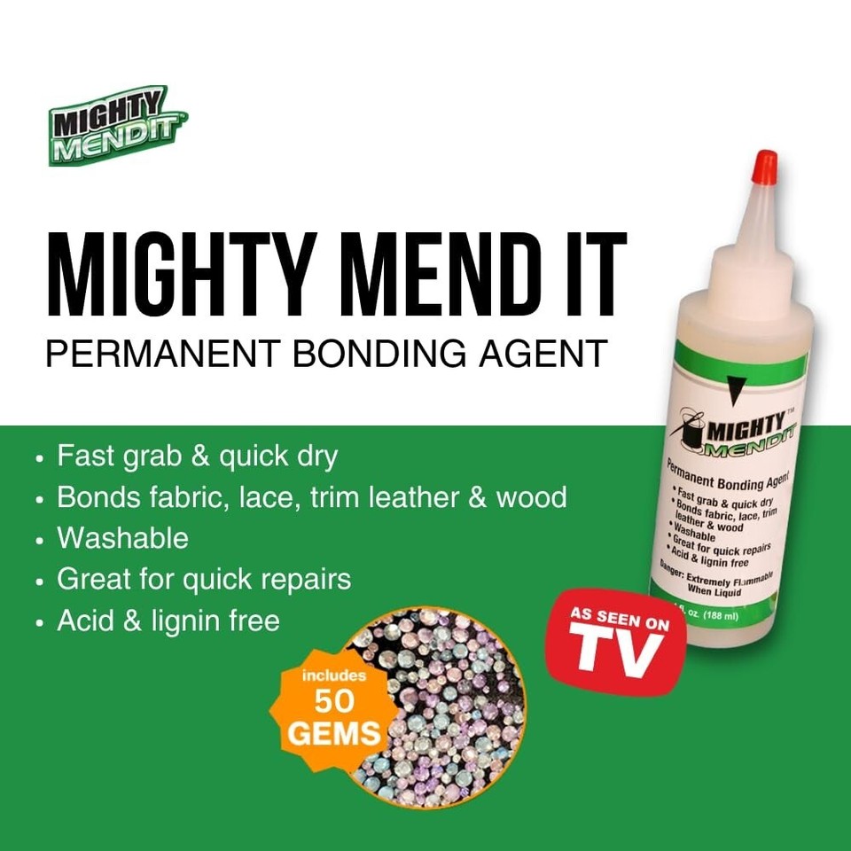 Mighty MENDIT, Permanent Fabric Adhesive, Flexible Stretchable Washable ...