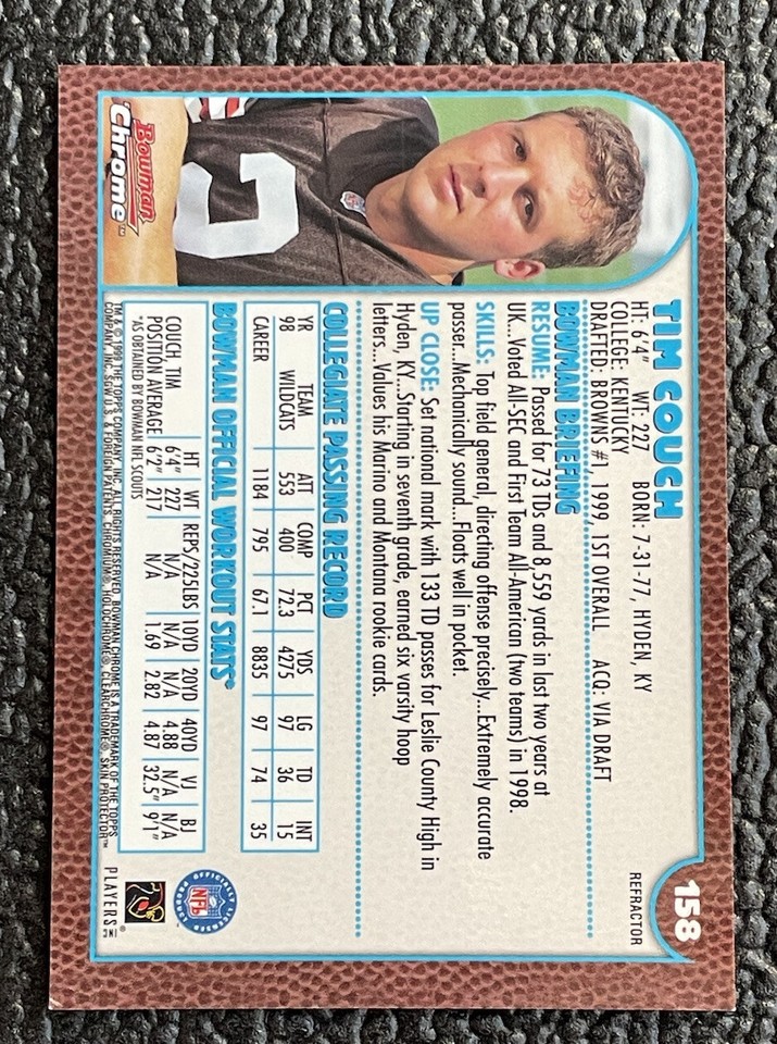 🔥TIM COUCH 1999 BOWMAN CHROME ROOKIE CARD REFRACTOR!🔥BROWNS! | eBay