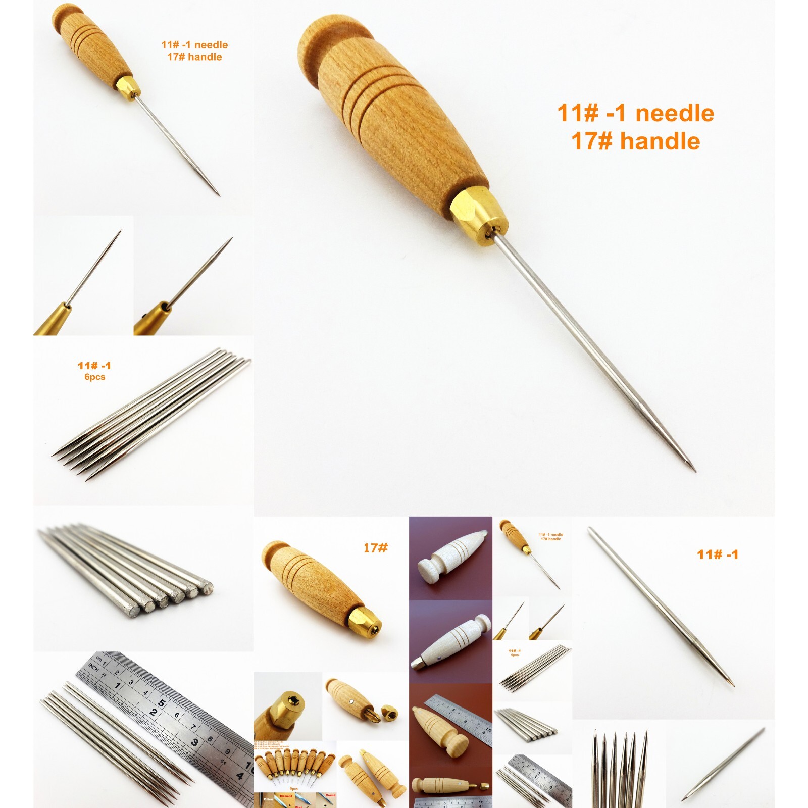 6pc 11#-1 Leather Craft Shoemaker Cobbler Sewing Stitching Round Awl ...