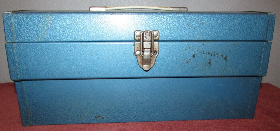 Vintage Gilbert Erector Set Blue Metal Tool Box w/ Tray | eBay