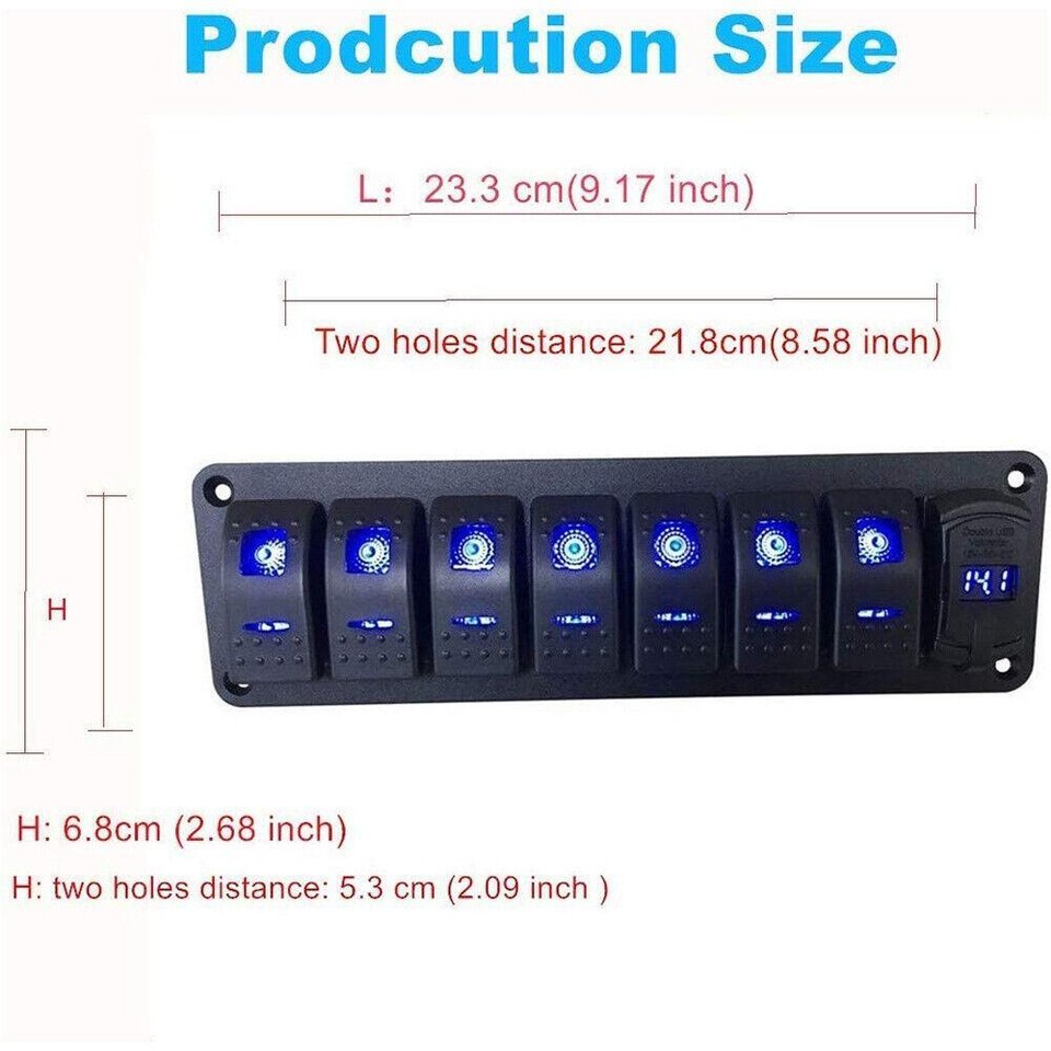 8 Gang LED Rocker Switch Panel Circuit Breaker Voltmeter USB For Car ...