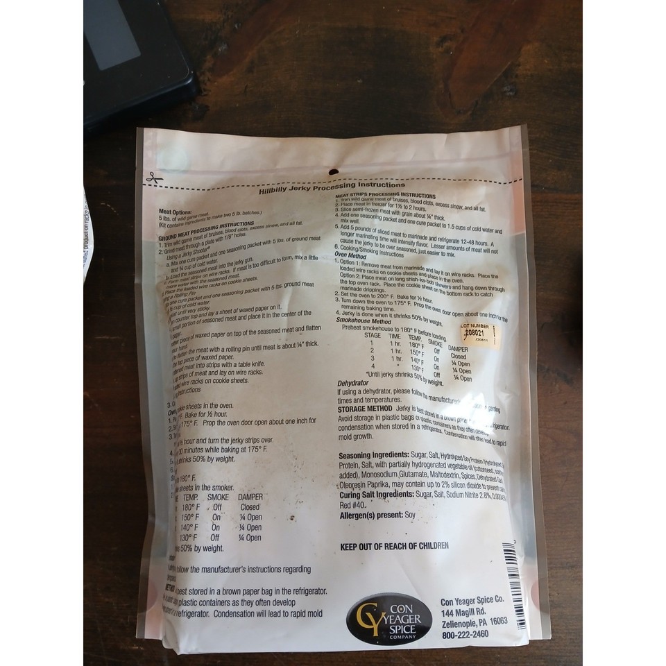 Con Yeager Spice Company Hillbilly Jerky Meat Processing Seasoning for ...