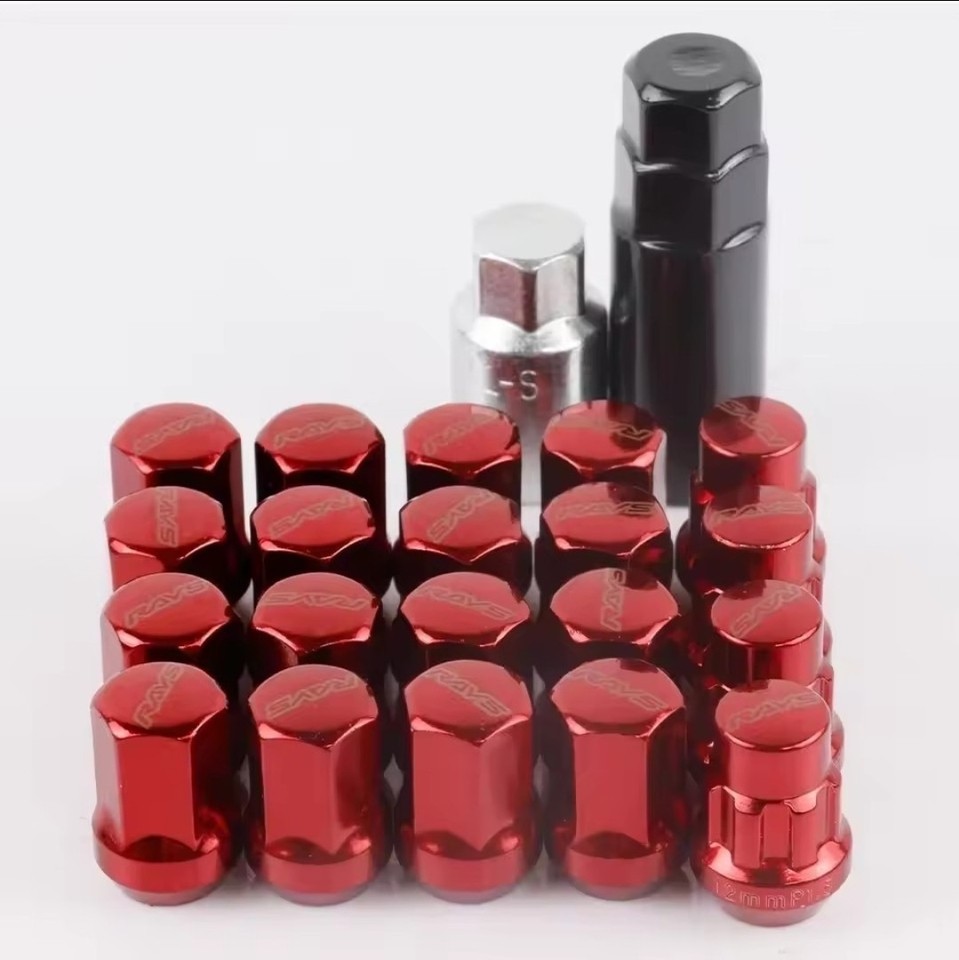 Rays Lug Nuts Red M12x1.5 Locking Set Wheel Locks 20 Pcs 32mm 17HEX ...