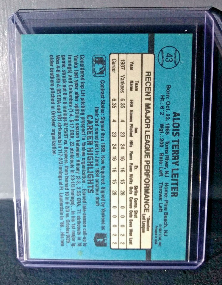 1988 Al Leiter Donruss Rated Rookie #43 Baseball Card | eBay