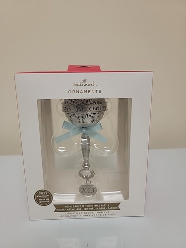 Baby Boy First Christmas 2023 Hallmark Ornament Premium Metal Rattle ...