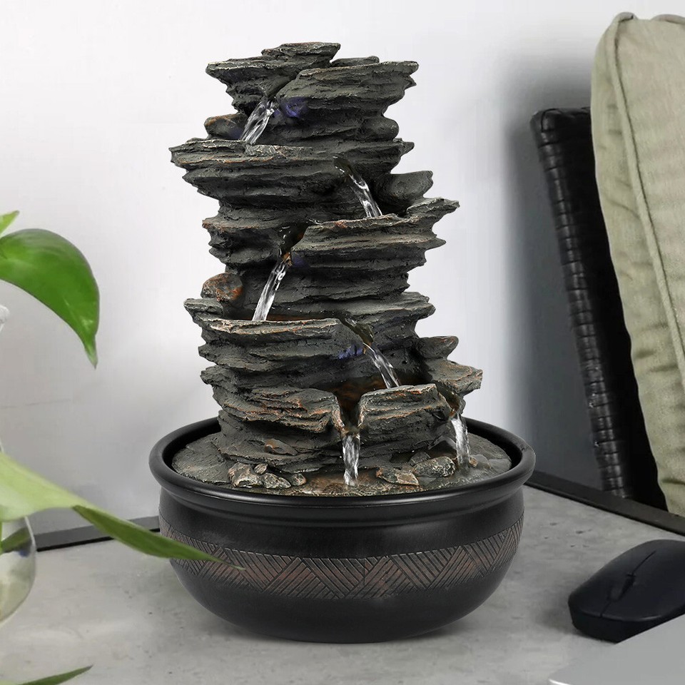 5-tier Indoor Waterfall Fountains Cascading Water Feature Desk Living ...
