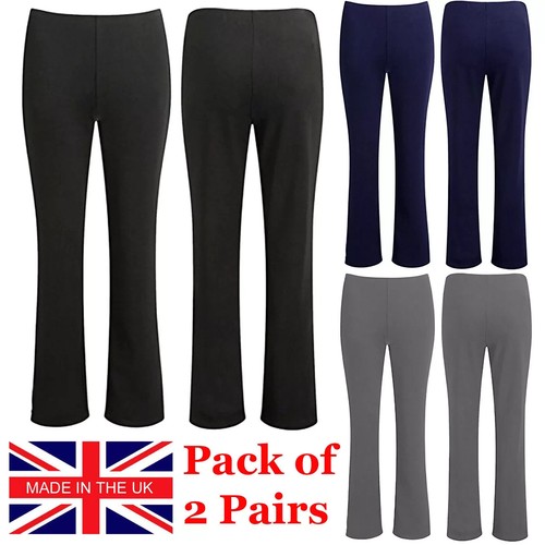 2 PACK LADIES BOOTLEG TROUSERS WOMENS BOOTCUT STRETCH FINELY RIBBED ...