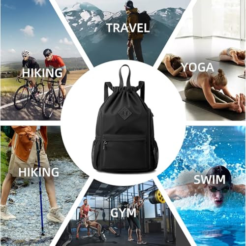 Waterproof Drawstring Gym Backpack Bag for Men & Women,Sports Gym Bag Black | eBay